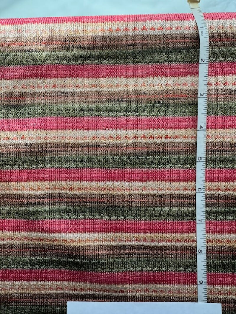 Sweater Knit: fern, coral, cafe and butter stripes with subtle metalli – Destashify
